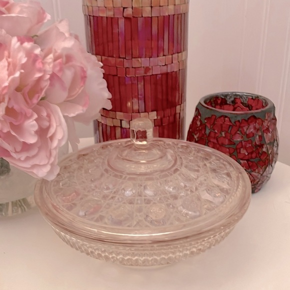 Accents | Vintage Crystal Pink Cut Glass Bowl Lid | Poshmark